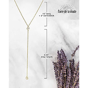 Dainty Drop Gold and Sterling Silver Adjustable Lariat Necklace for Women with Diamond, Simple Y Necklace Choker (Gold, Double CZ Lariat)