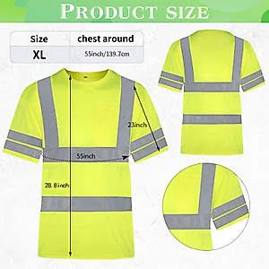 Coume 6 Packs XL Size High Visibility Safety Shirts Reflective T Shirt Yellow Breathable Unisex Safety Workwear