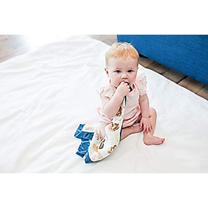 lulujo Baby Security Lovey Blankets| Unisex Softest Breathable Bamboo Viscose Cotton Muslin Security Blanket with Silky Satin Trim| Neutral Comforting Blanket for Girls & Boys | 16in by 16 in| Donuts