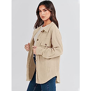 ANRABESS Oversized Jackets for Women Casual Button Down Shirts Corduroy Shacket 2023 Fall Fleece Cardigan Blouse Trendy Coat with Pockets 1027xingse-L