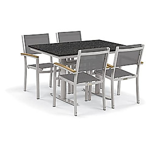 Oxford Garden Travira Armchair - Titanium Sling - Tekwood Natural Arm Caps - 4 Pack