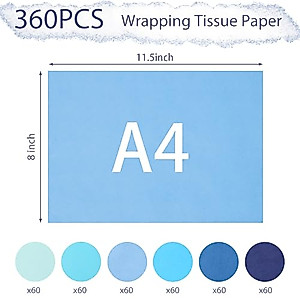 HEYPLACE 360 Sheets Tissue Paper for Gift Bags, Blue Tissue Paper Bulk 11.5 x 8Inch Tissue Paper for Gift Wrapping Crafts Graduation Wedding Birthday Party 6 Colors