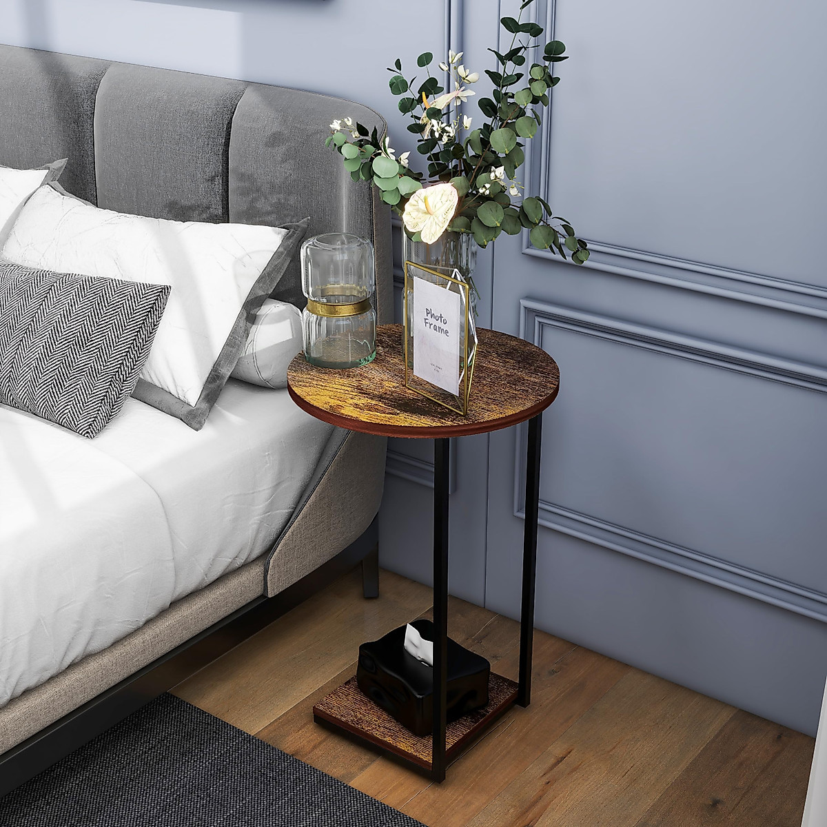 DCLRN C Shaped End Table for Couch,Round Coffee End Table,C Shaped Wood Side Table-Perfect for Living Room and Bedroom.(Brown)