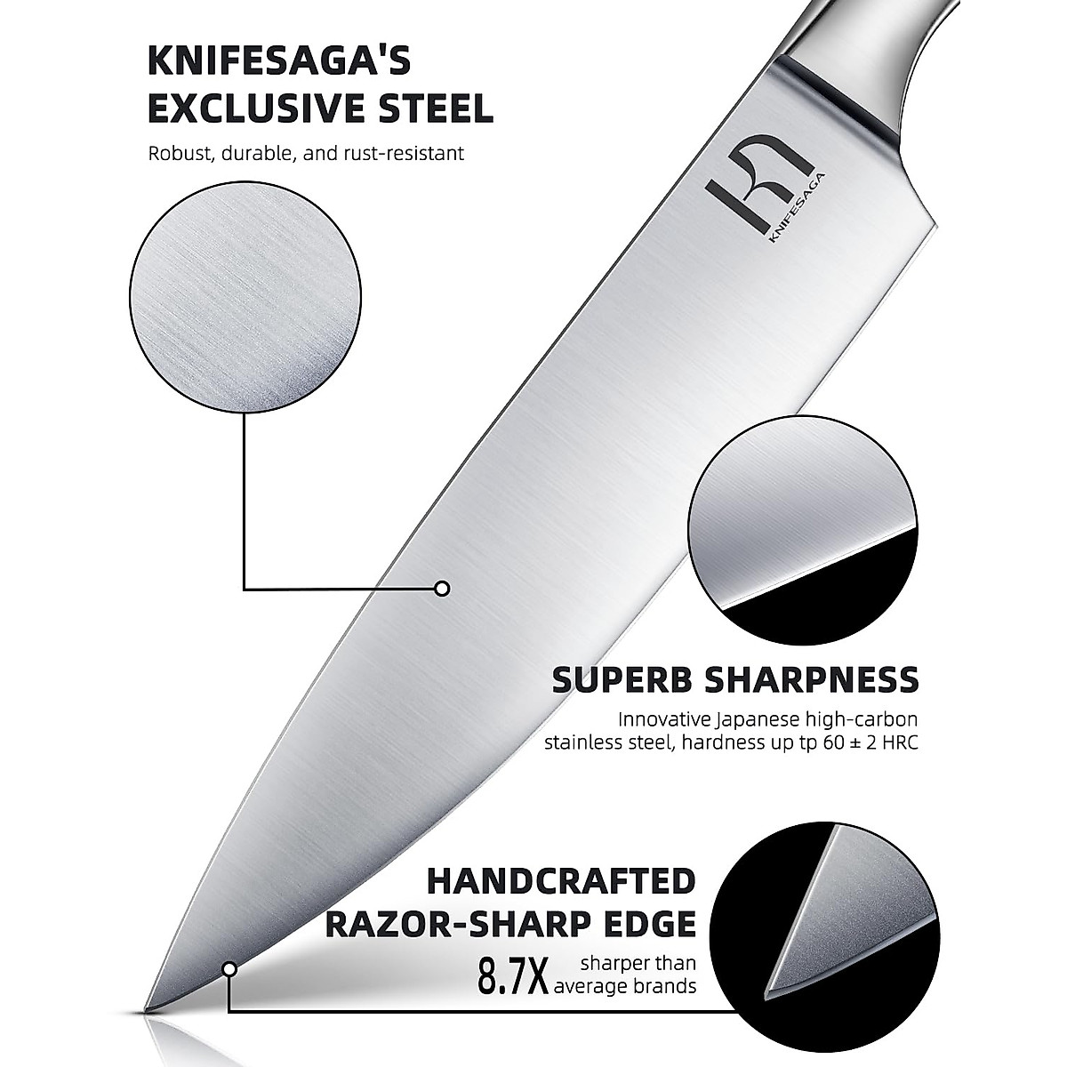 KnifeSaga Kitchen Knife Block Set, Enduring Sharpness Premium Knife Set with Block, 14 Pcs Japanese High Carbon Stainless Steel Knives Set for Kitchen, Chef Knife Set with Block and Built in Sharpener