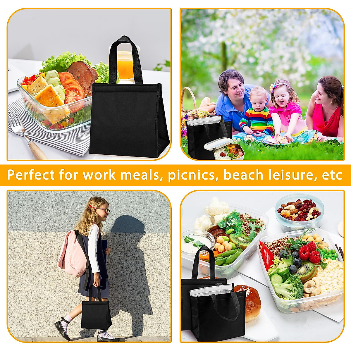 meekoo 12 Pcs Lunch Bag Insulated Lunch Bag Reusable Leakproof Cooler Bag Waterproof Lunch Tote for Women Men Adults Unisex Work Lunch School Picnic Office Travel, Back to School