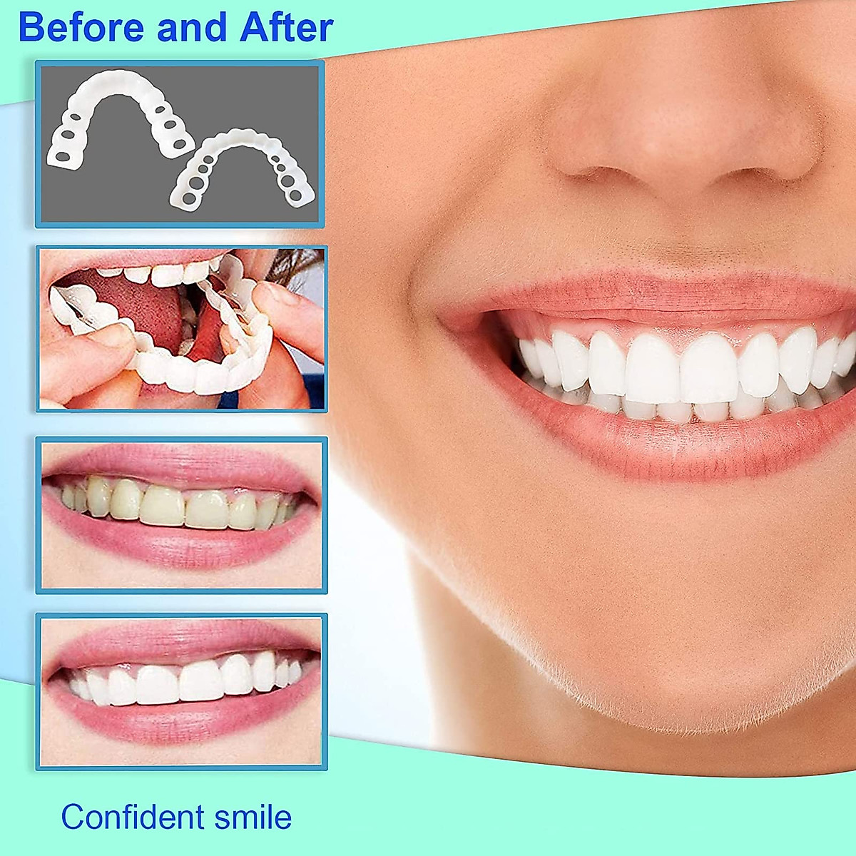 Dentures Fake Smile Teeth Moldable Customizable Temporary Top Teeth for Snap on Instant & Confidence Smile(Non-Porous 3Boxes)