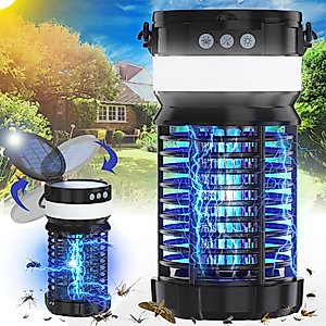 Solar Bug Zapper Outdoor, Mosquito Zapper, Electric Fly Zapper, Cordless & Rechargeable Mosquito Killer, Waterproof Fly Traps for Home Garden Patio Backyard Camping (1,Black)