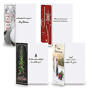 Classic Christmas Card Assortments - Holiday Greeting Cards, Set of 32, Large 5" x 7", Sentiments Inside, Envelopes Included
