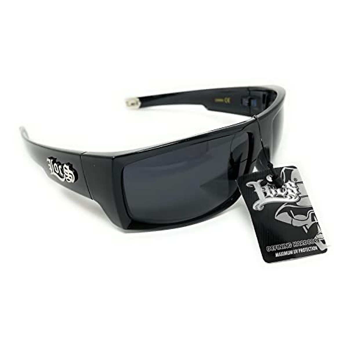 Locs Men's Original All Black Hardcore Sharp Square OG Sunglasses, Wrap