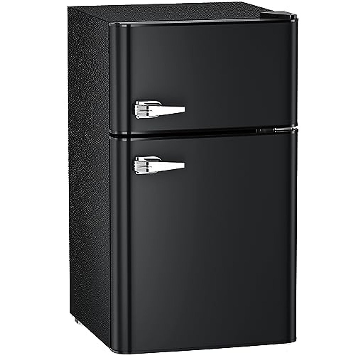 Antarctic Star Compact Mini Refrigerator Separate Freezer, Small Fridge Double 2-Door Adjustable Removable Retro Stainless Steel Shelves Garage Camper Basement/Dorm/Office 3.2 cu ft.Black