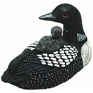 Rustic Axentz Miniature Black Loon Duck Figure, Collectible Figurine Statuette, 3" (with Baby)