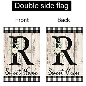 Monogram Letter R Initial Garden Flag 12x18 Double Sided Burlap, Small Vertical Welcome Initial Family Last Name Personalized Sweet Home Flag Outdoor Decoration (ONLY FLAG)