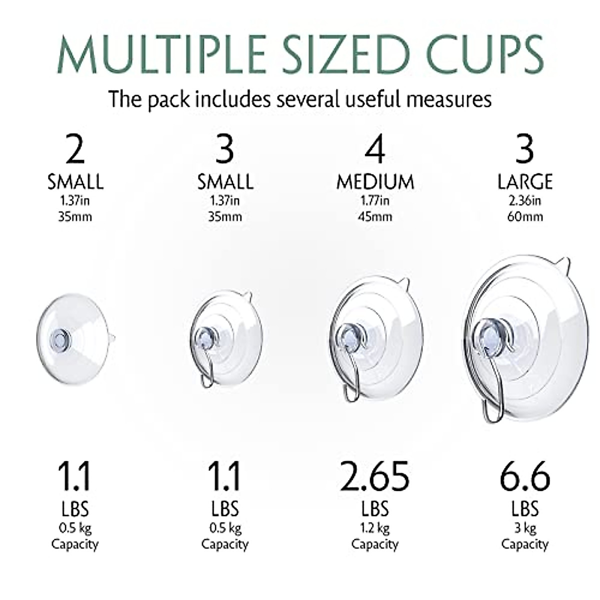 J-One Suction Cups with Hooks, 12 pcs Upgraded Window Suction Cups with Hooks Upgraded PVC Suction Cup with Stainless Steel Hook Removable, 4 Sizes Large Medium, Small Suction Cups with Hooks