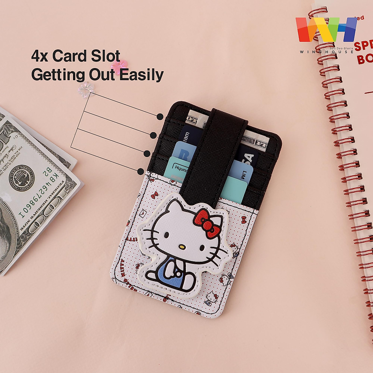 WINGHOUSE Hello Cat Kawaii Kitty RFID Safe Blocking Women's Slim Minimalist Card Holder Wallet Travel Gifts Essentials