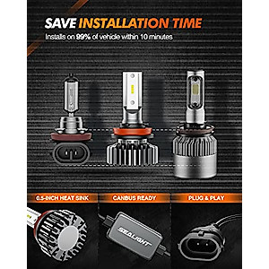 SEALIGHT 9005/HB3 H11/H9/H8 LED Bulbs Combo, Super Bright Cool White, Plug and Play, Pack of 4