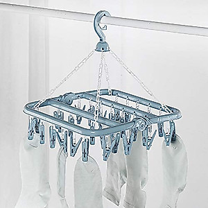 Groupcow Clip and Drip Hanger Clothes Hanger Drying Rack 32 Clips (Light Blue)