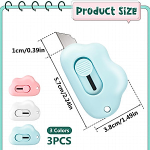 Cute Retractable Box Cutter Cloud Shaped Mini Box Cutters Utility Knives Art Cutter Package Opener Tool for Office, Home, DIY Crafts (Blue&White&Pink)