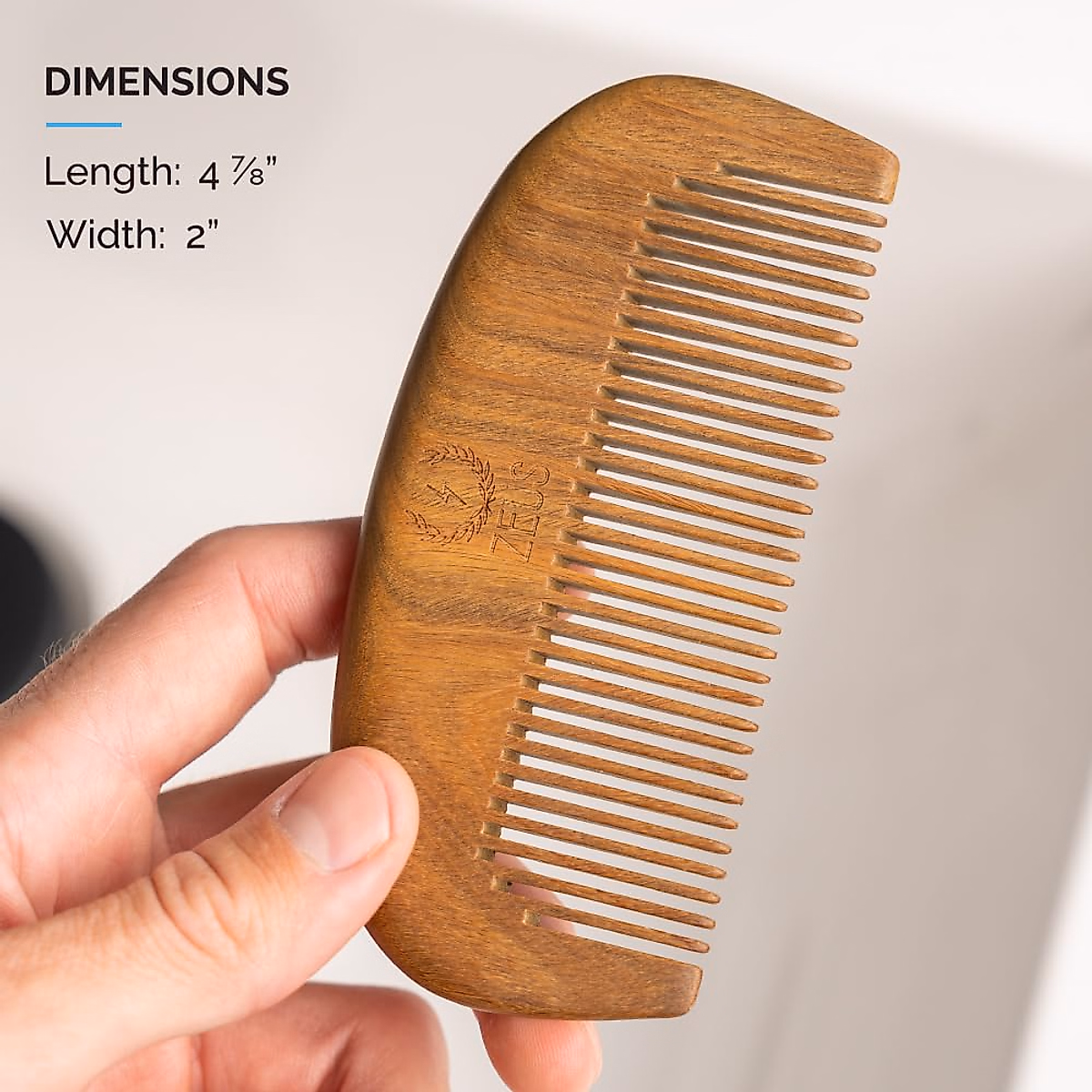 ZEUS Sandalwood Beard Comb, Natural Wooden Beard Comb with Leather Sheath for Men, Travel Friendly Beard Comb (S31)