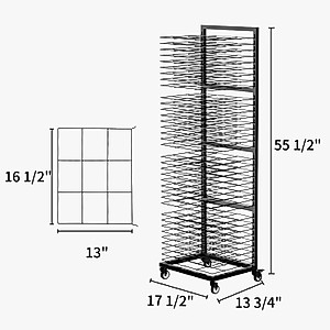 GARVIN Art Drying Rack for Classrooms,Art Studio, Art Clubs - Painting Drying Rack with 36 Removable Shelves - Stack Rack for Painting, Drawings - 4 Wheels 13 3/4" D x 17 1/2" W x 55 1/2" H, Black