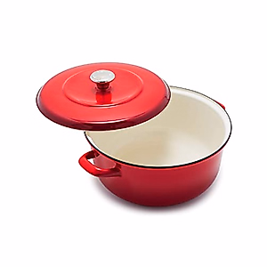 Merten & Storck European Crafted Enameled Iron, Round 7QT Dutch Oven Casserole with Lid, Lava Red