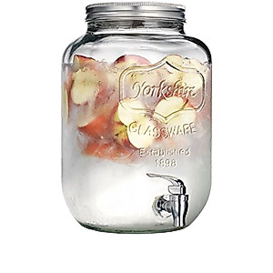 Circleware Sun Tea Mason Jar Glass Beverage Dispenser with Lid Entertainment Glassware for Water, Juice, Beer Liquor, Kombucha & Cold Drinks, 2 Gallon, Classic Yorkshire 2-Gal