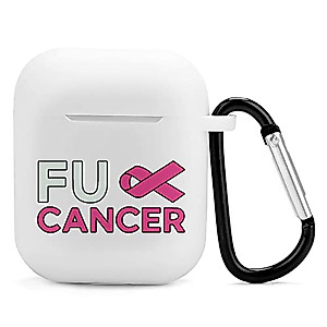 Fuck Breast Cancer Pink Ribbon Silicone AirPods Case Protective Cover Compatible with AirPods 2 & 1 with Keychain