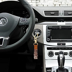 Handlein Key Ring Bracelet ，Mini Keychain Bracelet for Women，Key Rings for Keychains Holder Car ID Badges Card Wallet Phone Camera.（Leopard）