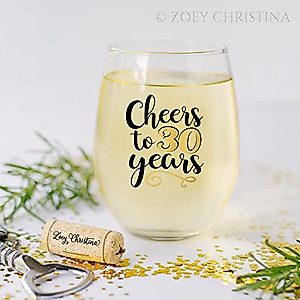 Cheers to 30 Years Large Stemless Wine Glass 30th Birthday Party Gift for Her Table Decor 0012