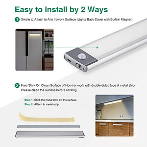 Motion Sensor Cabinet Light 2500mAh 2 Packs Rechargeable 54LED Under Counter Closet Lighting, Wireless Night Light for Cabinet, Drawer, Wardrobe, Kitchen, Hallway