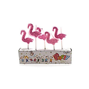 Birthday Candles - 1st Birthday Candle - Flamingo Candles - 5th Birthday Candles -Pink Flamingo Candles - Wedding Love Candles for Cake (Flamingo/Pink Glitter)
