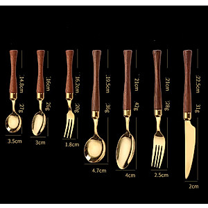 Wooden Silverware Set for 6 ，Retro 30 Pieces Stainless Steel Cutlery Flatware Cutlery Set for Gatherings Wedding Christmas Party Halloween Kitchen Mirror Polished - Pear Wooden Handle