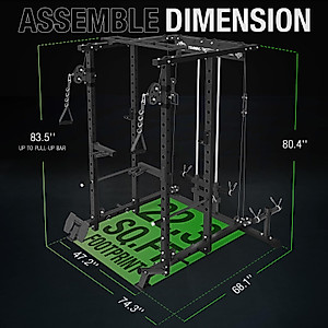 Mikolo Power Cage, 1500lbs Power Rack with LAT PullDown and Cable Crossover System, Squat Rack with Pulley System, Weight Cage for Home Gym with Training Attachments(BLACK)