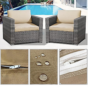 TECOSARA Patio Cushion Covers Replacement Outdoor Seat Cushions Cover for Patio Furniture, Deep Seat Bottom and Back Cushion Cover Set for Chair, Sofa and Couch, 2Packs, 28x28x6/28x17x6, Camel