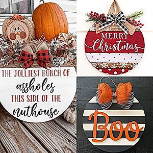 12pcs Wood Circles for Crafts 12inch Unfinished Blank Round Wooden Slices Easter Ornaments Home Decorations DIY Cutouts Welcome Door Decors Signs Red Black Plaid Burlap Ribbon Rustic Jute Rope Strings