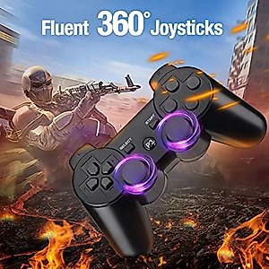 TESSGO PS3 Controller 2 Pack Compatible with PS-3, Rechargeable Game Wireless Controller with Upgraded Joystick for PlayStation 3