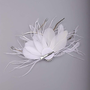 Chmier Bridal 1920s Flapper Feather Hair Clip Pin Crystal White Feather Roaring 20s Headpiece Prom Party Festival Hair Jewelry for Women