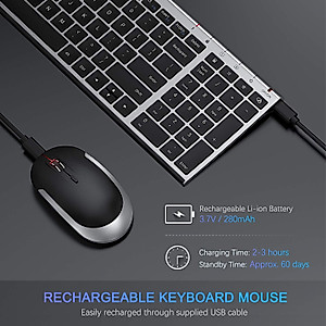 TechGround Rechargeable Wireless Keyboard Mouse, 2.4GHz Ultra Slim Compact Wireless Keyboard Mouse Combo for Laptop, Desktop, Windows