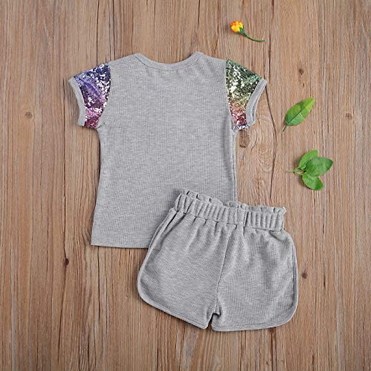 Nie Cuimeiwan Toddler Baby Girl Summer Clothes Sequins Pocket Top T-Shirts Shorts Set Mamas Little Cowgirl Outfit (Style-A Grey, 6-7 Years)