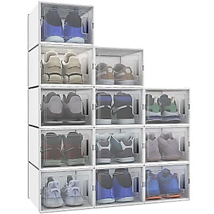 JTSQ 12Pcs Shoe Storage Box Stackable Plastic Multi-Cube Organizer JTSQ Storage bins Shoe organizer Storage bins with lids Shoe storage Storage drawers Organizers and storage Shoe organize