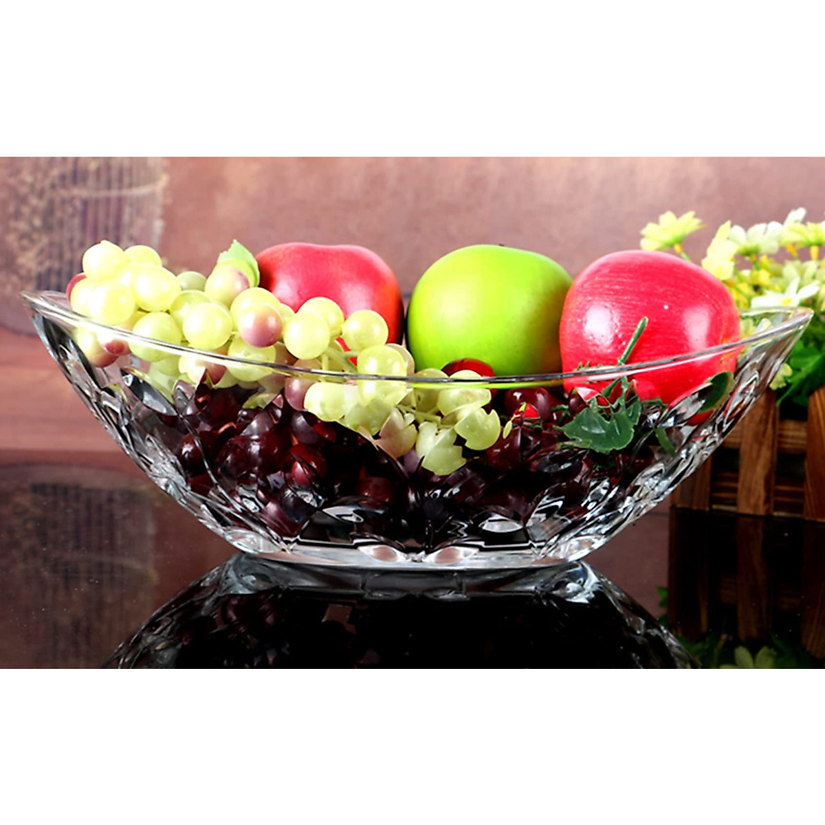 Elegant Crystal Serving Oval Bowl with Beautiful leaf design, Centerpiece For Home,Office,Wedding Decor, Fruit, Snack, Dessert, Server