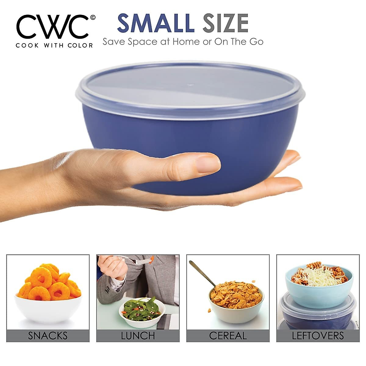 COOK WITH COLOR Plastic Prep Bowls - Mini Bowls with Lids, 8 Piece Nesting Bowls Set includes 4 Prep Bowls and 4 Lids (Ombre Blue)