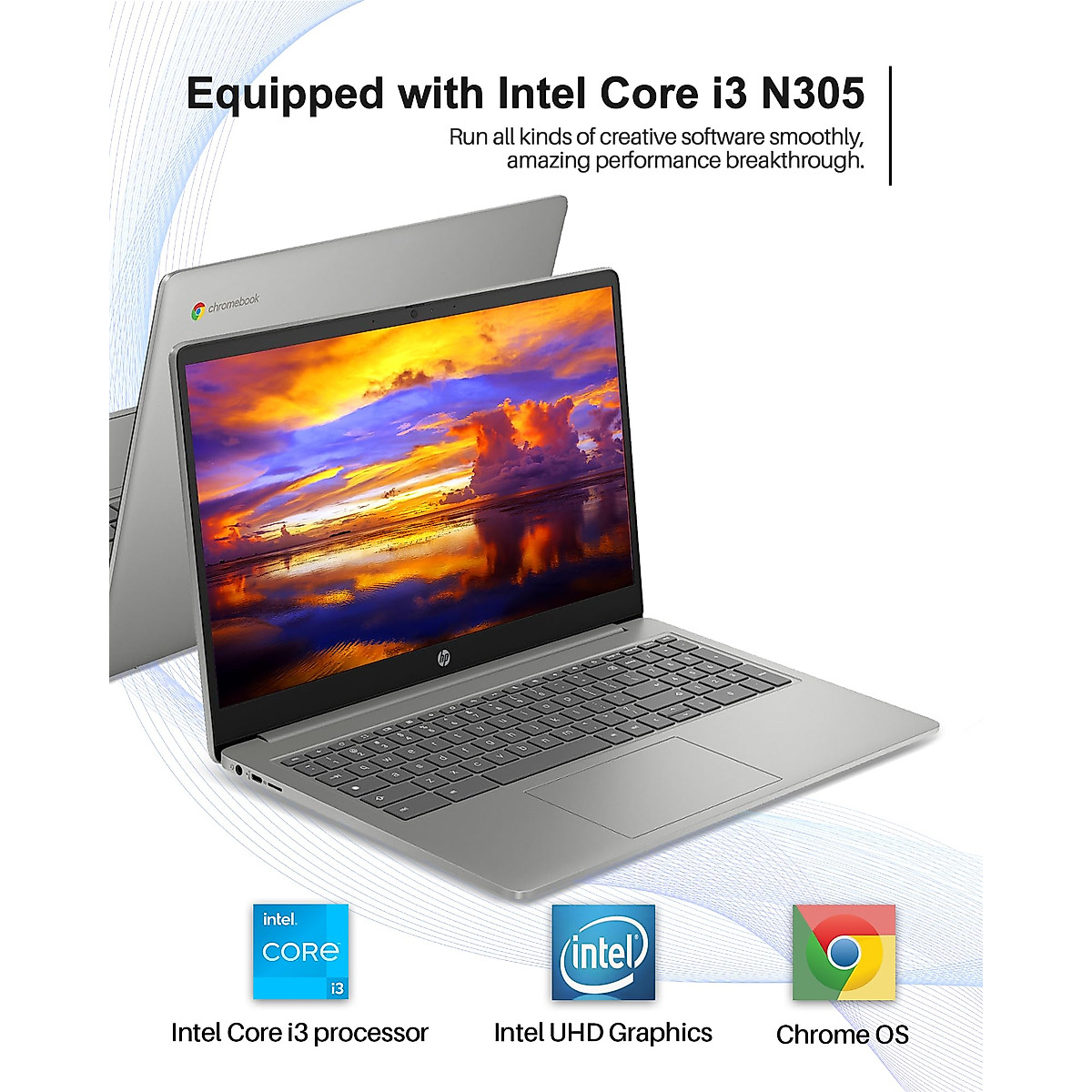 hp 2023 Newest Chromebook Laptop for Student & Business, 15.6" FHD IPS Display, 8GB LPDDR5 RAM, 128GB UFS, 8-Core Intel i3 N305, Intel UHD Graphics, Fast Charge, Long Battery Life, WiFi, Chrome OS