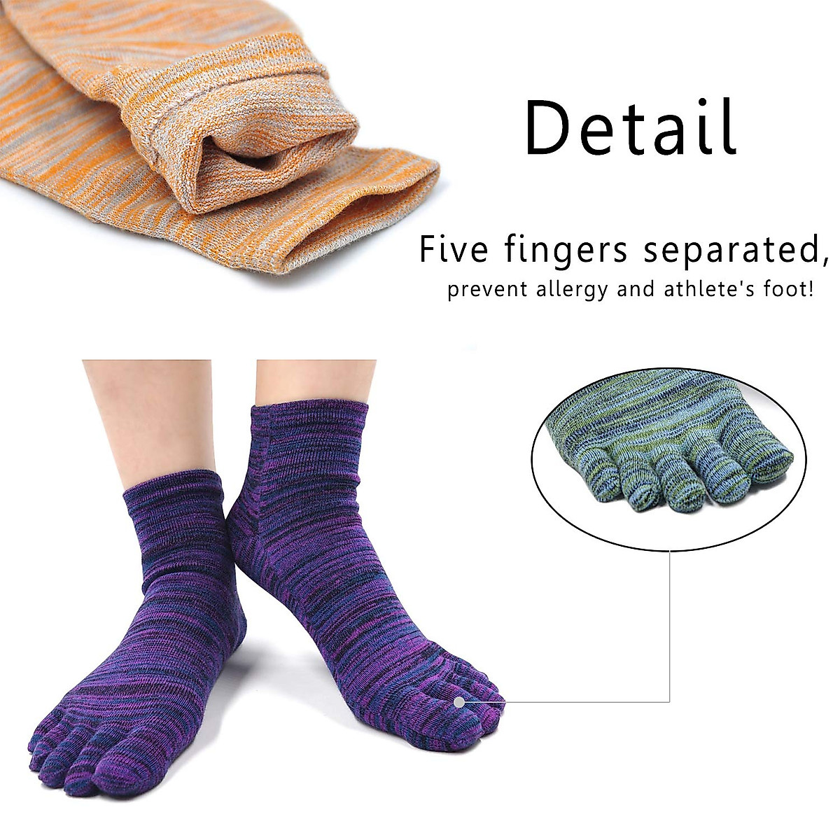 Artfasion Men's Toe Socks Cotton Fun Casual Athletic Running Ankle Five Finger Crew Socks 5 Pair