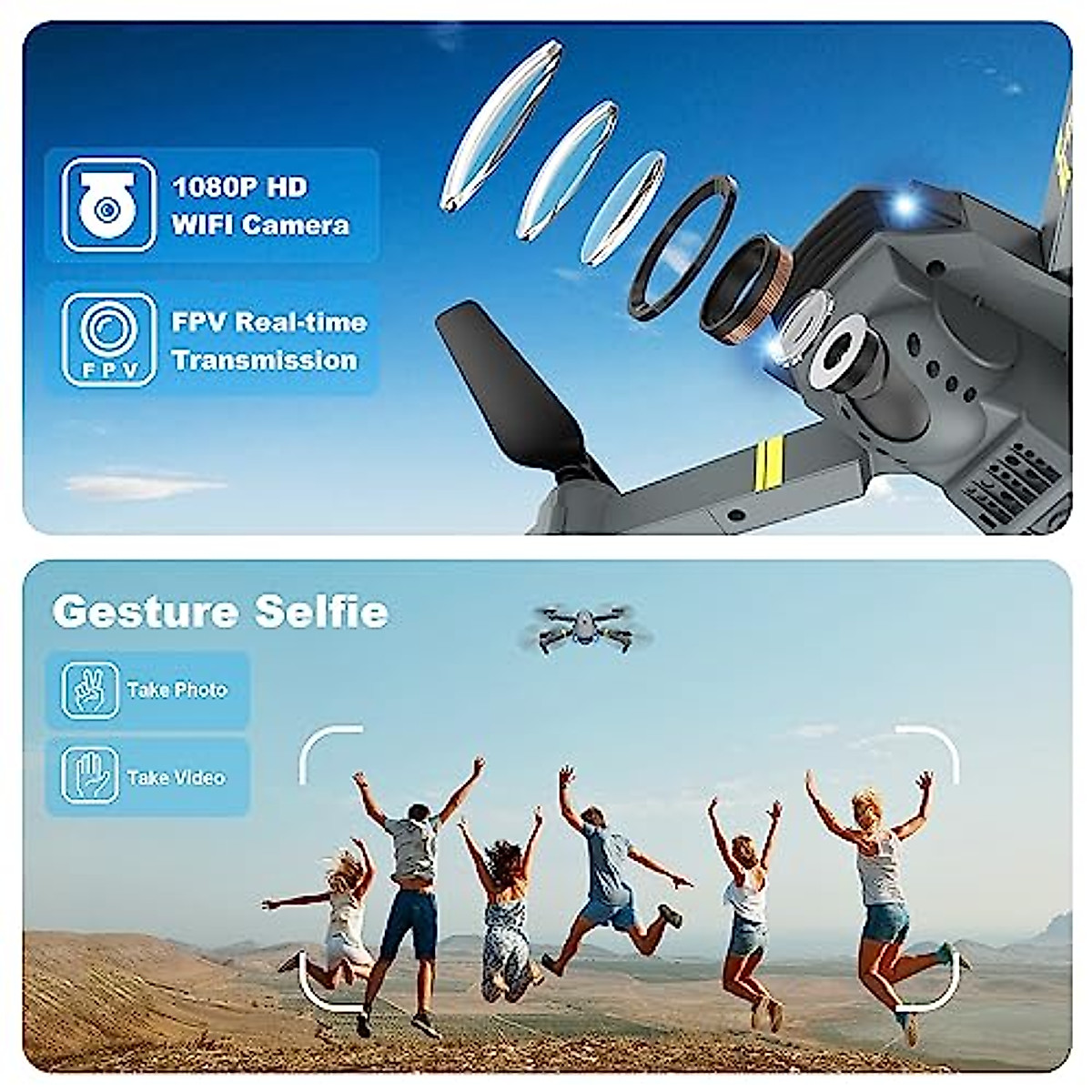 INPORSA Drone with Camera for Adults Kids, 1080P HD Camera FPV Drone with Upgrade Altitude Hold, Gestures Selfie, Waypoint Fly, 3D Flip, One Key Start, 3 Speed Mode, 2 Batteries