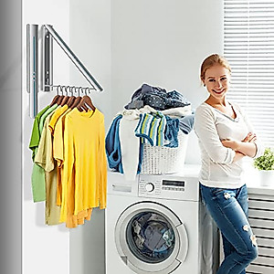 Vaselin Invisible Clothes Drying Rack, Retractable Clothes Drying Rack, Wall Mounted Clothes Drying Rack, for Laundry Room Space 13.7 x 1.85x 0.51inches