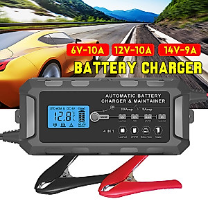 Andeman 10-Amp Automotive Smart Battery Charger, 6V 12V 10A / 14.4V 9A Portable Battery Tender Car Battery Charger, Deep Cycle Battery Maintainer for Car Truck Motorcycle SUV UTV ATV RV Motorboat