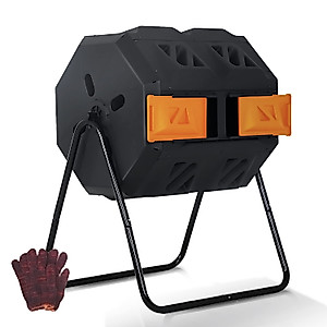 Compost Bin Outdoor Tumbler Compost Dual Chamber 43 Gallon Capacity BPA Free Rotating Batch Composting Tumbler with Sliding Doors All Season Composter for Garden Yard Orange