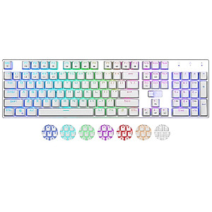 HUO JI E-Yooso Z-88 RGB Mechanical Gaming Keyboard USB Wired, Customizable RGB Backlit, Blue Switches - Clicky, Metal Panel, 104 Keys for Mac, PC, Silver+White