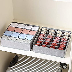 Qozary 24 and 16 Cell Closet Socks Organizer Drawer Divider, Collapsible Closet Cabinet Organizer Underwear Storage Boxes for Storing Socks, Lingerie, Underwear