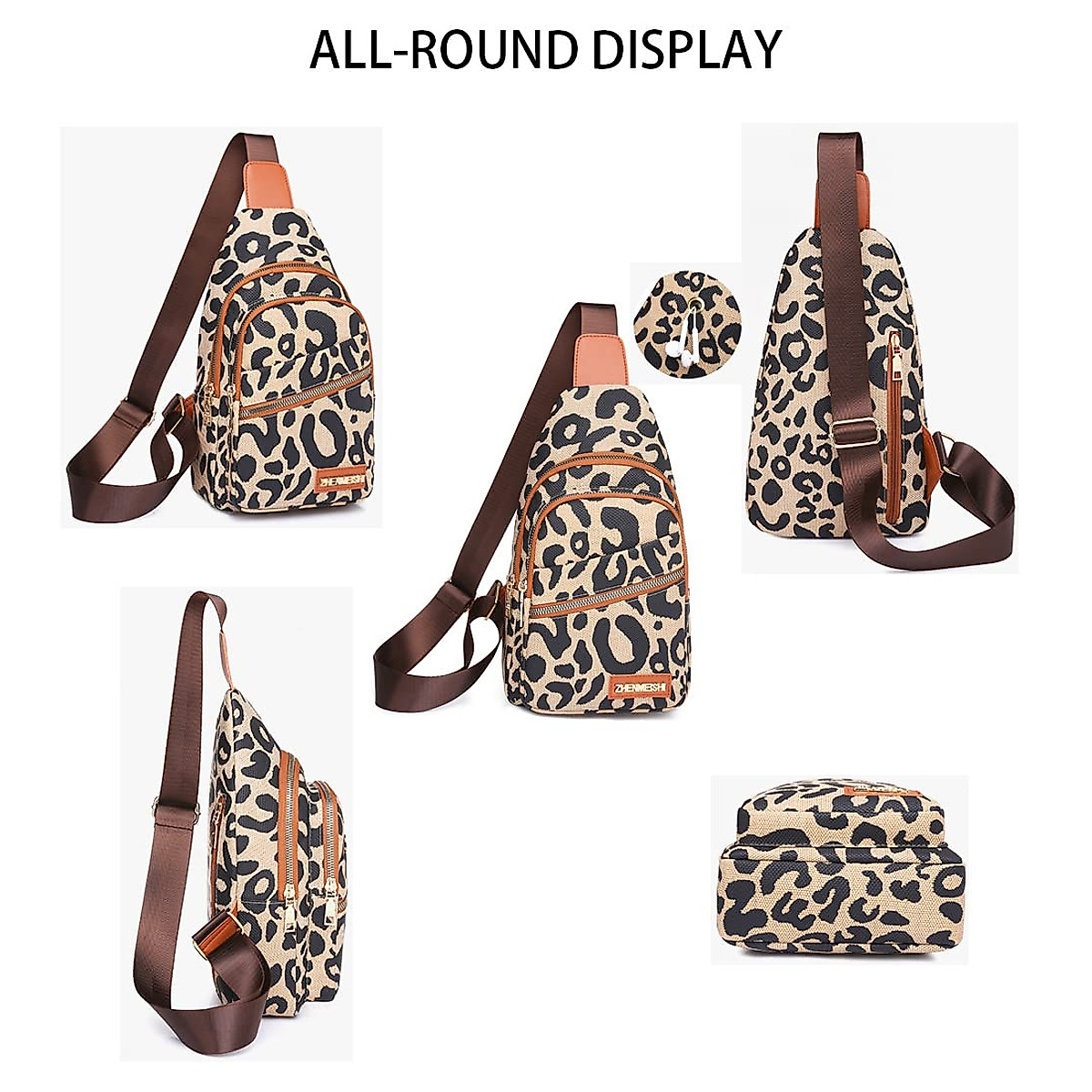 OANEXX Leopard Print Chest Bag for Women Letter Print Crossbody Sling Backpack with Wide Strap Multipurpose Fanny Daypack (leopard print)